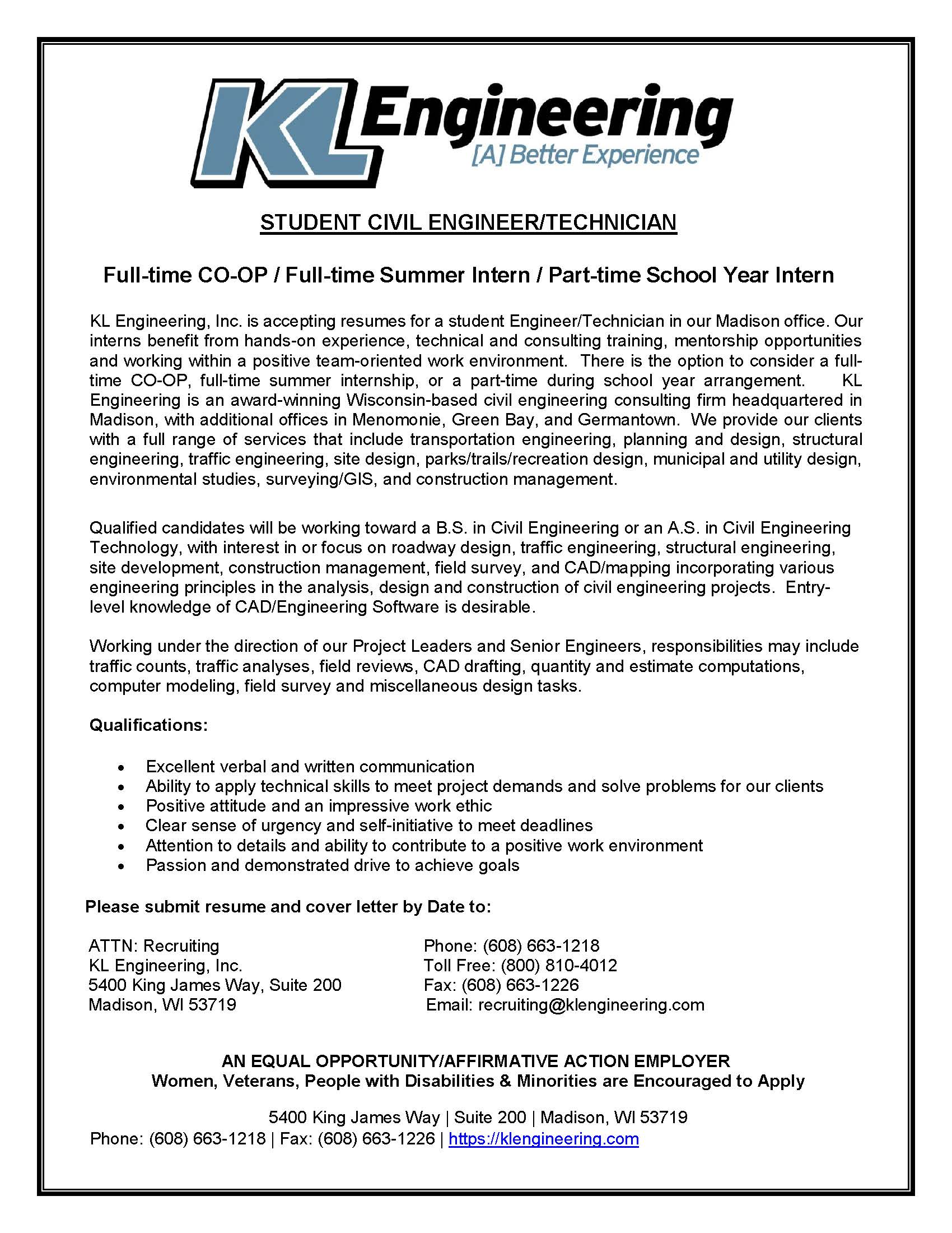 Job Posting: KL Engineering | CEGE Undergraduate Advising Blog