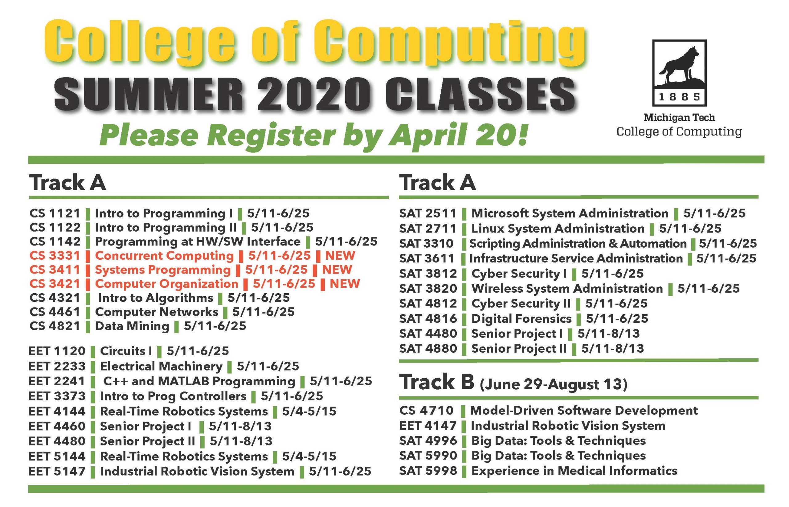 Register for Summer 2020 Classes by April 20 | Computing News Blog