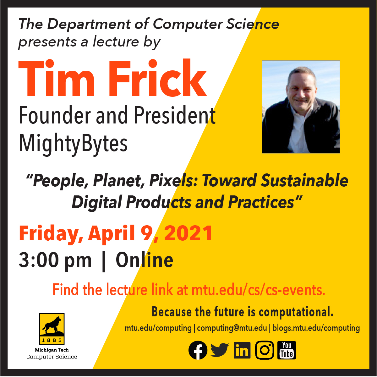 CS Dept. Lecture: Tim Frick, Mightybytes, April 9 | Computing News Blog