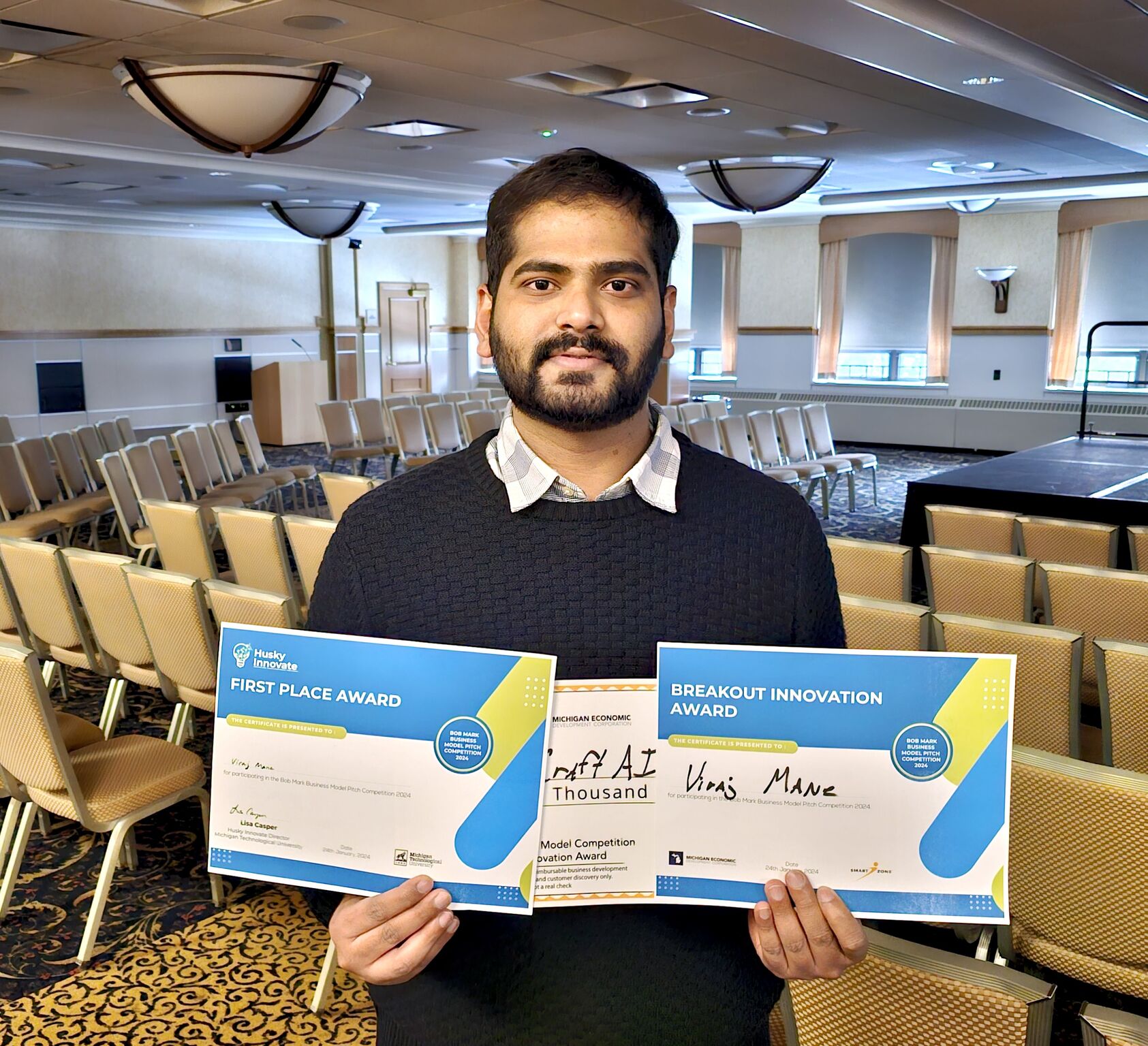 Grad Student Viraj Mane, Data Science, Wins 2024 Bob Mark Competiton and MTEC Breakout Award ...