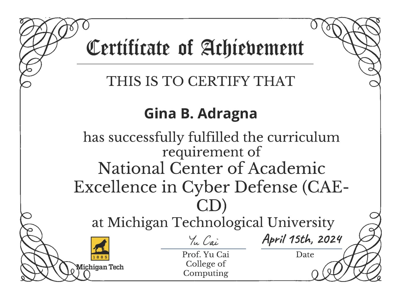 Class of 2024 BS in Cybersecurity Grads Receive CAE-CD Certificate | Computing News Blog