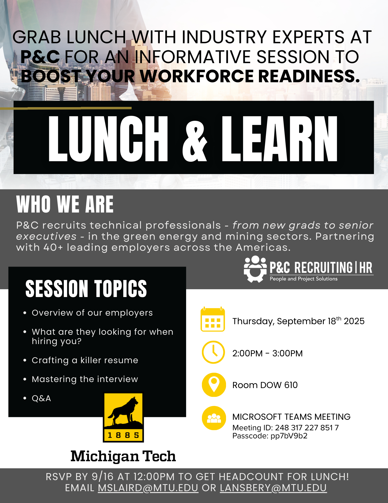 Event: P&C Recruiting Lunch and Learn | GMES Undergrad Advising
