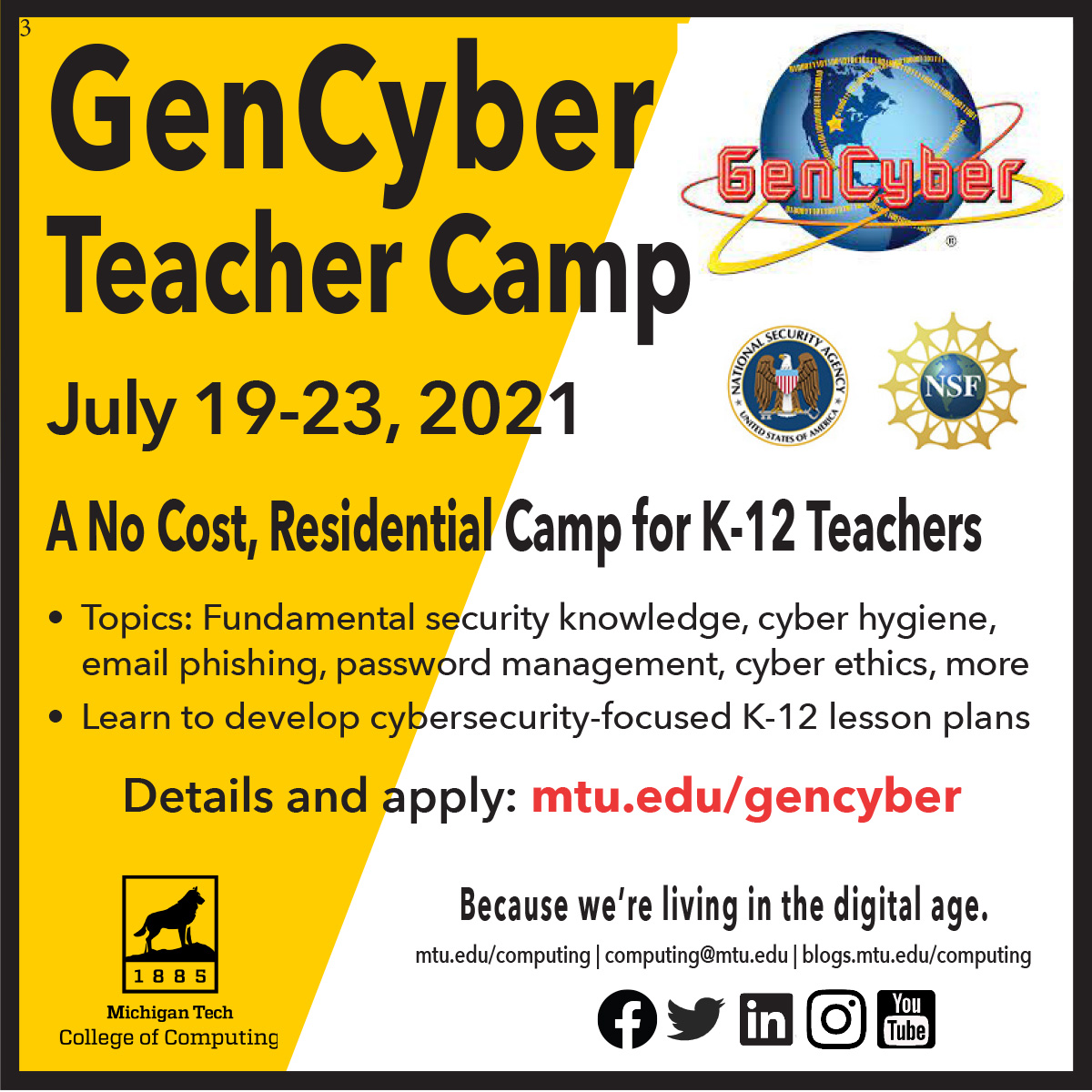 GenCyber Teacher Camp Is July 19-23, 2021 | Institute of Computing and ...