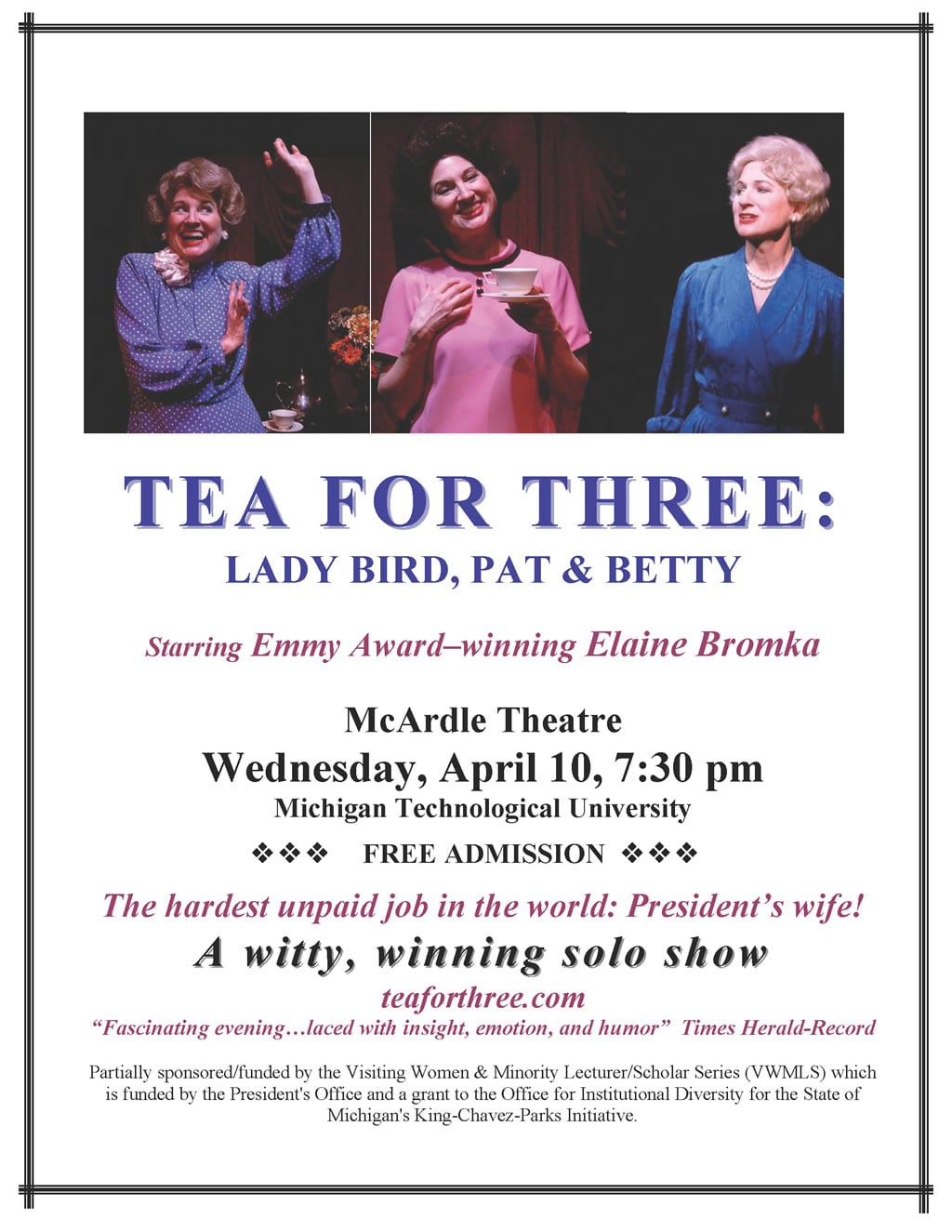 TEA FOR THREE: Lady Bird, Pat & Betty | Visual and Performing Arts News